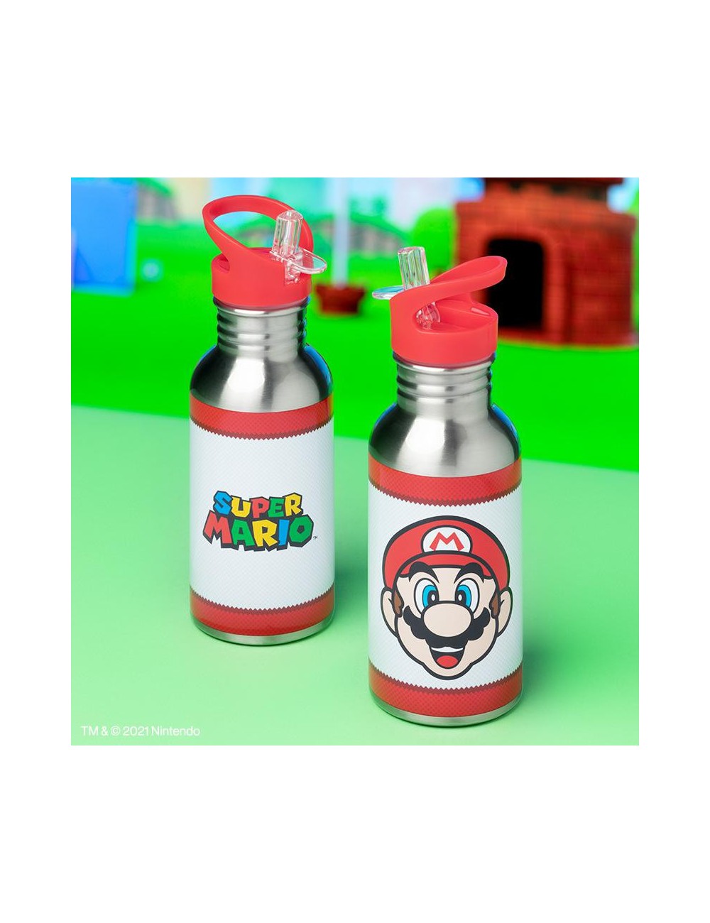 SUPER MARIO Mario Metal Water Bottle with Straw 480ml